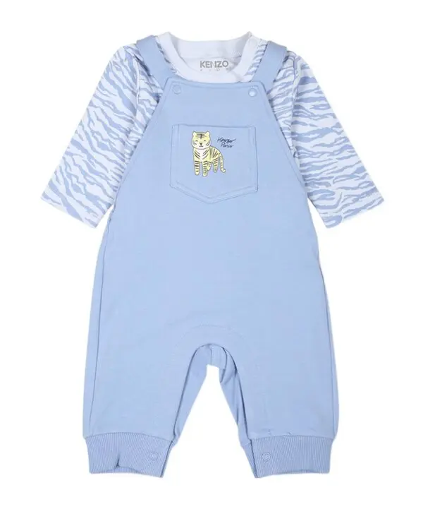Kenzo Printed Cotton Dungarees Set With Tiger Motif