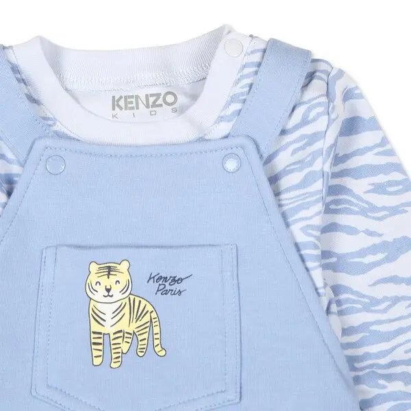 Kenzo Printed Cotton Dungarees Set With Tiger Motif