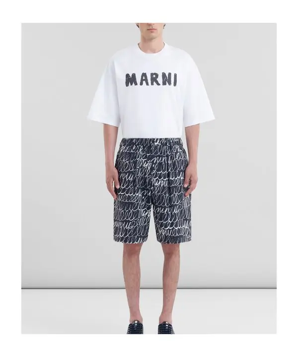 Marni Scribble Motif Poplin Drawstring Shorts