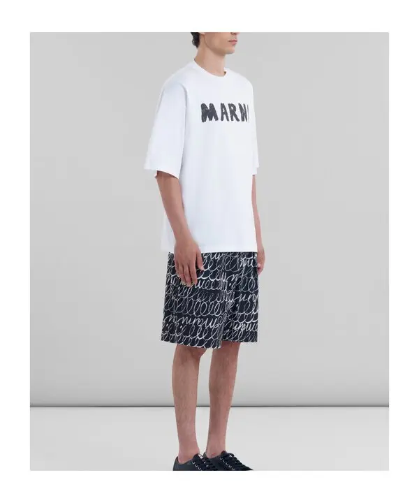Marni Scribble Motif Poplin Drawstring Shorts