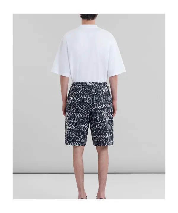 Marni Scribble Motif Poplin Drawstring Shorts