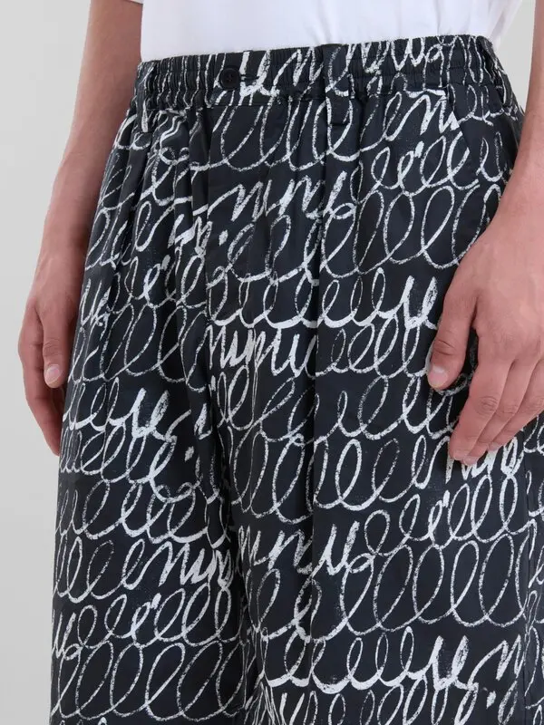 Marni Scribble Motif Poplin Drawstring Shorts