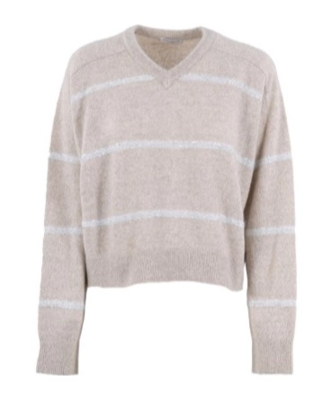 Brunello Cucinelli Striped Sequins Decorative Sweater - Beige