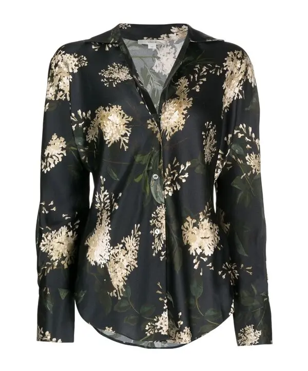 Vince Floral Print Silk Shirt