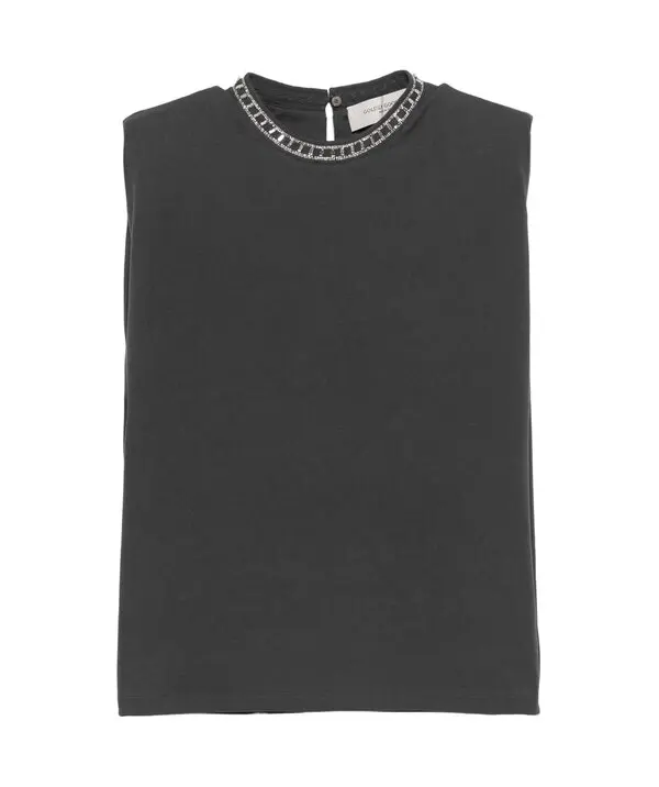 GOLDEN GOOSE Embellished Neck Sleeveless Top - Black