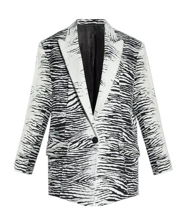 Attico Zebra Print Single-breasted Blazer - White