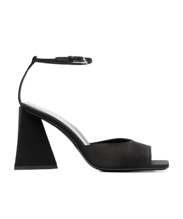 Attico Piper Square Toe Satin Sandals - Black