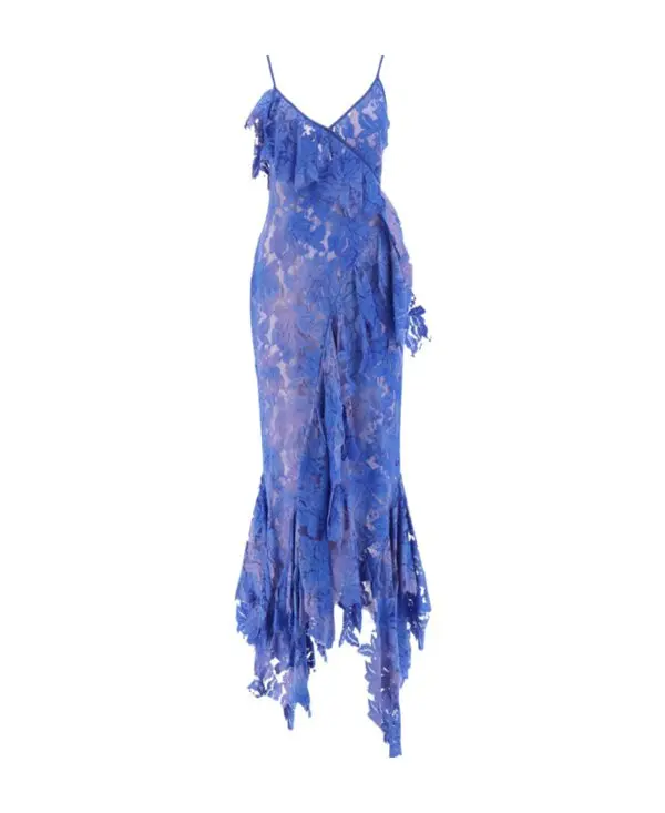 Attico Lace Detailed Asymmetric Midi Dress - Blue