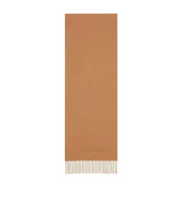 Saint Laurent Logo Embroidered Scarf - Camel