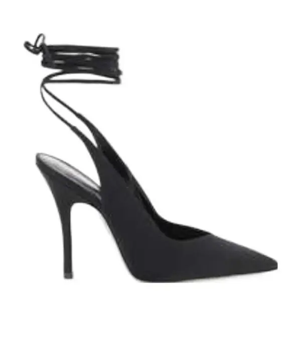 Attico Black Satin Slingback Ankle Strap Pumps