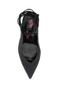 Attico Black Satin Slingback Ankle Strap Pumps