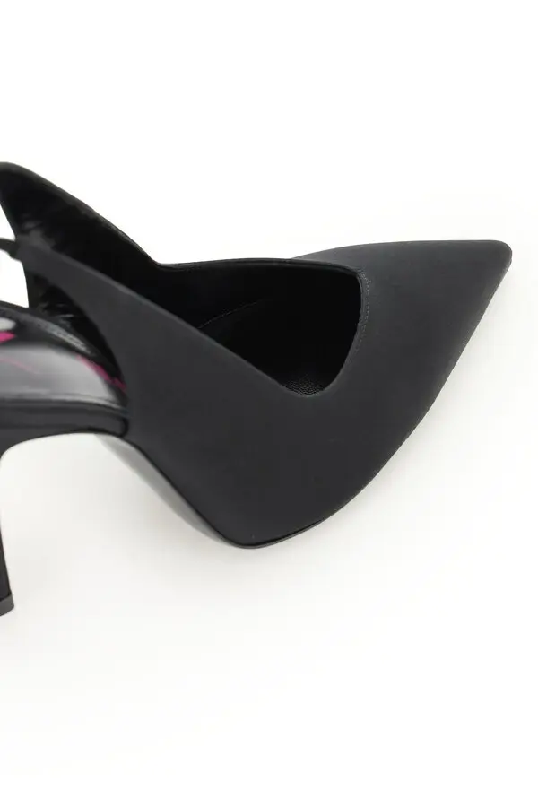 Attico Black Satin Slingback Ankle Strap Pumps