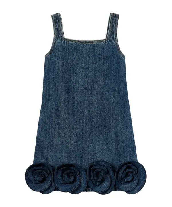 SELF-PORTRAIT Rose-appliqué Denim Dress