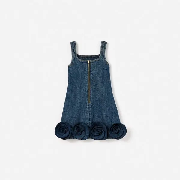 SELF-PORTRAIT Rose-appliqué Denim Dress