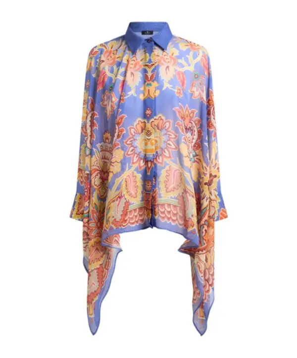 Etro Floral Printed Draped Poncho Shirt