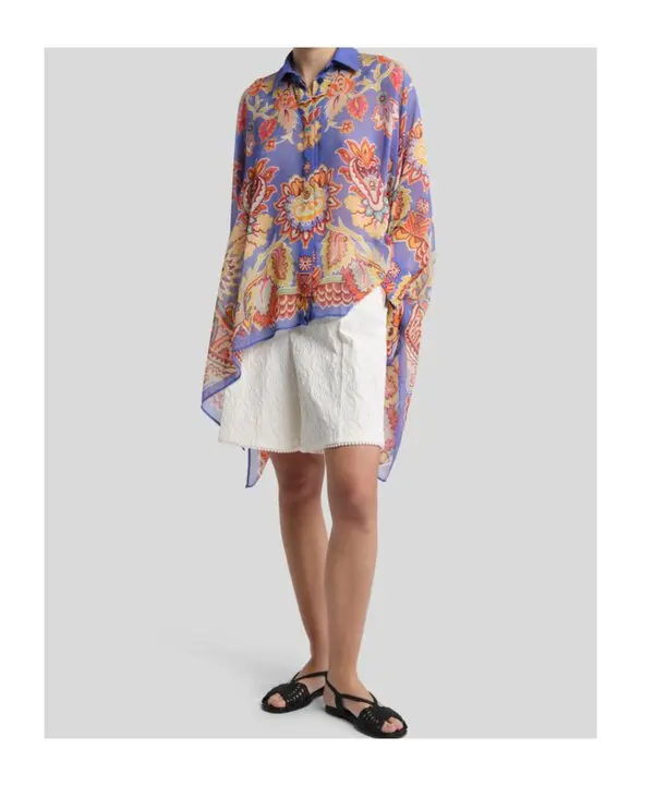 Etro Floral Printed Draped Poncho Shirt