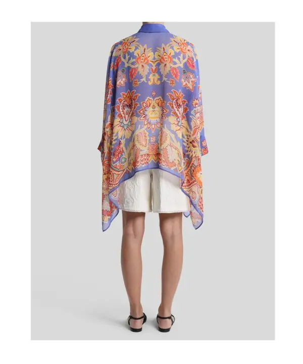 Etro Floral Printed Draped Poncho Shirt
