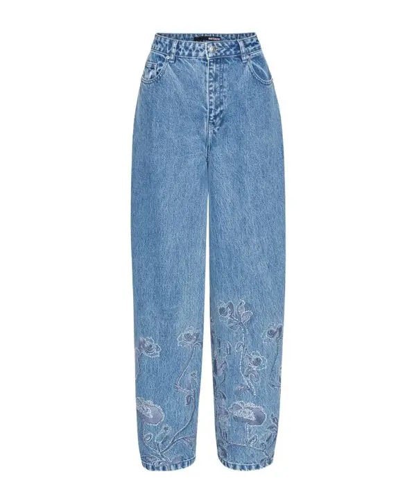 ROTATE BY BIRGER CHRISTENSEN Rhinestoned Wide-leg Jeans