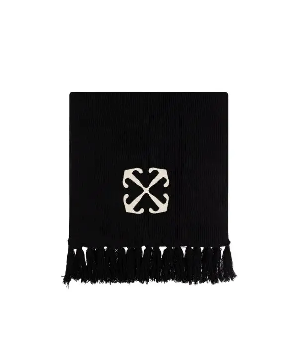 Off-White Arrow Embroidered Fringed Scarf
