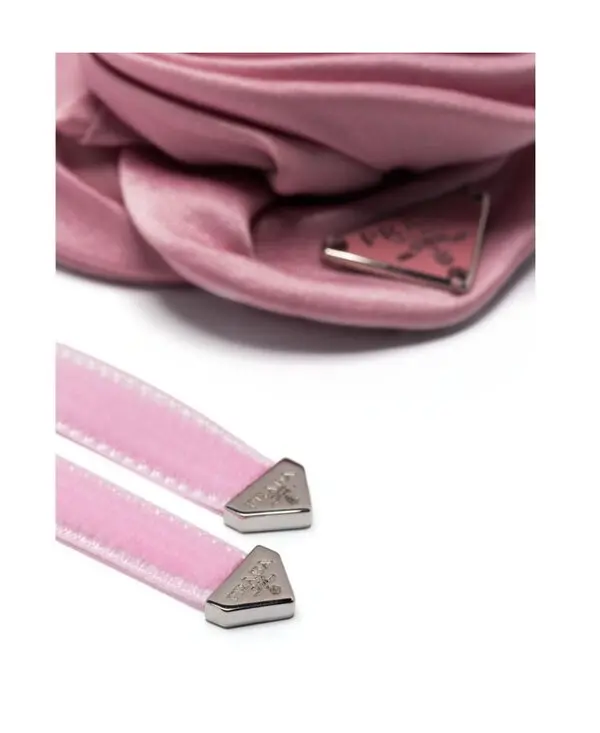 Prada Floral Appliqué Triangle Logo Necklace