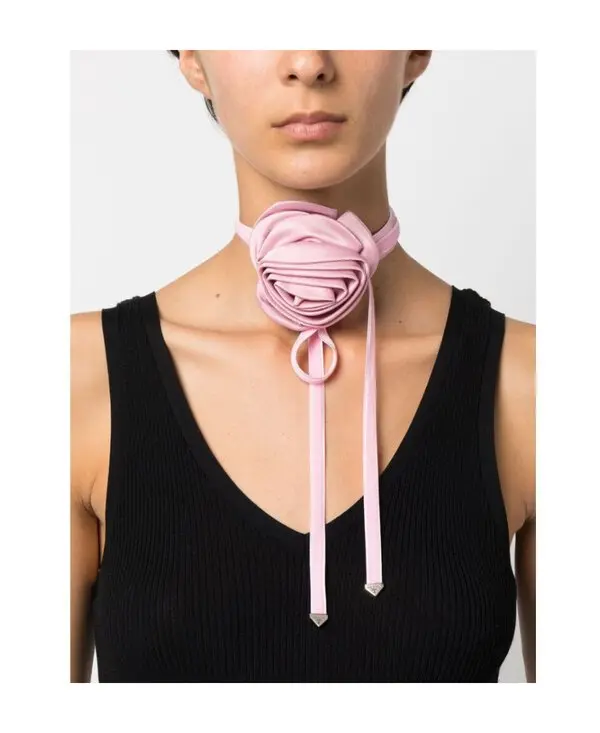 Prada Floral Appliqué Triangle Logo Necklace