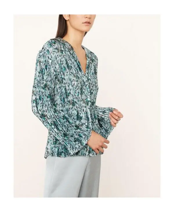 Vince Berry Blooms V-neck Pleated Shirt