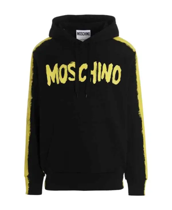 Moschino Graffiti Logo Printed Drawtring Hoodie - Black