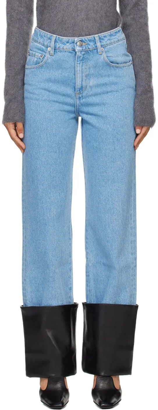 Nanushka Turn-up Detailed Straight-leg Jeans - Medium Blue/black