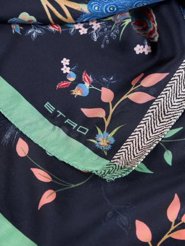 Etro Silk Twill Pocket Square With Peacock