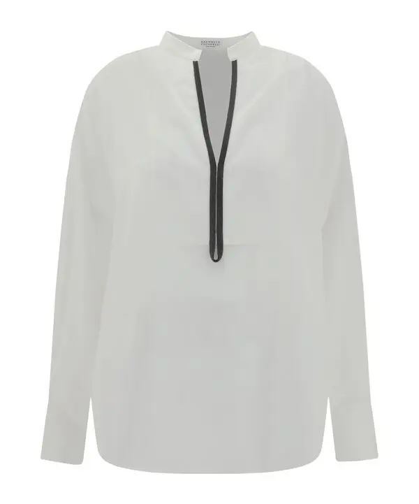 Brunello Cucinelli V-neck Blouse With Button Cuffs - White