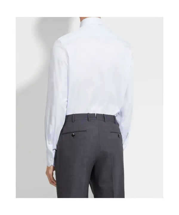 Zegna Light Blue And White Micro-striped Trecapi Cotton Shirt