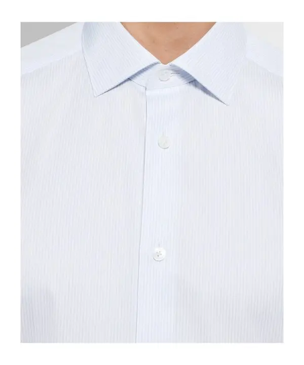 Zegna Light Blue And White Micro-striped Trecapi Cotton Shirt