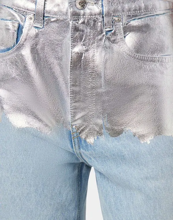Rabanne Metallic Detailed Straight Leg Jeans - Light Blue / Silver