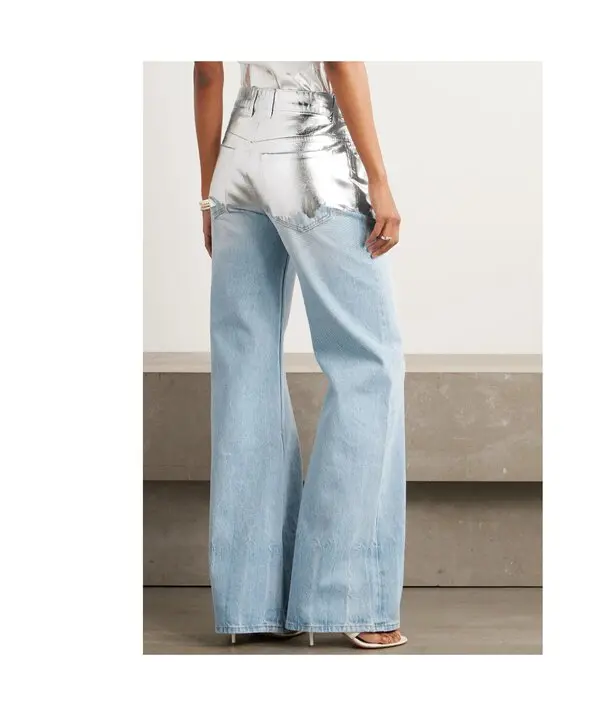 Rabanne Metallic Detailed Straight Leg Jeans - Light Blue / Silver