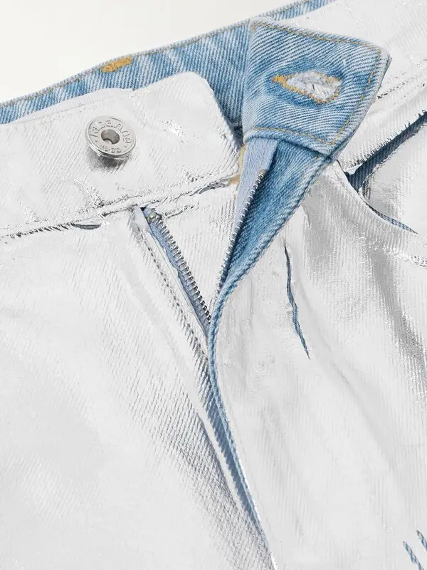 Rabanne Metallic Detailed Straight Leg Jeans - Light Blue / Silver