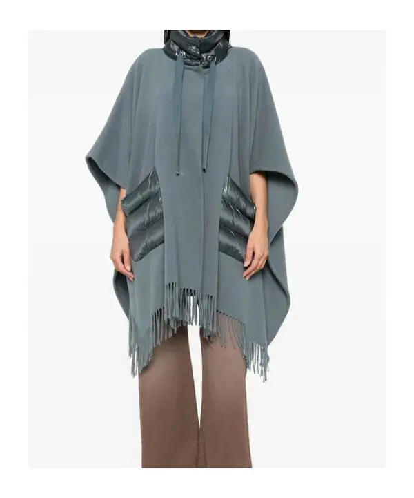 Herno High-neck Fringed-edge Drawstring Poncho