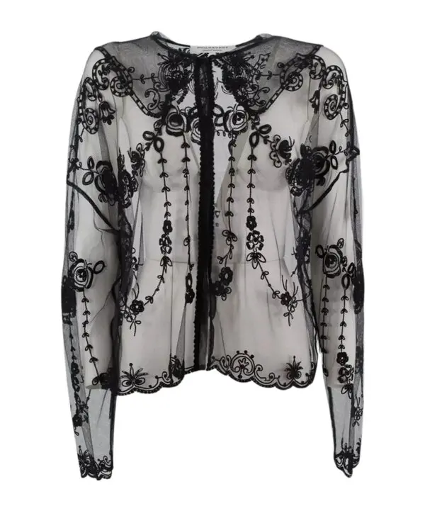 Philosophy Di Lorenzo Serafini Sheer Floral Embroidered Long Sleeve Top