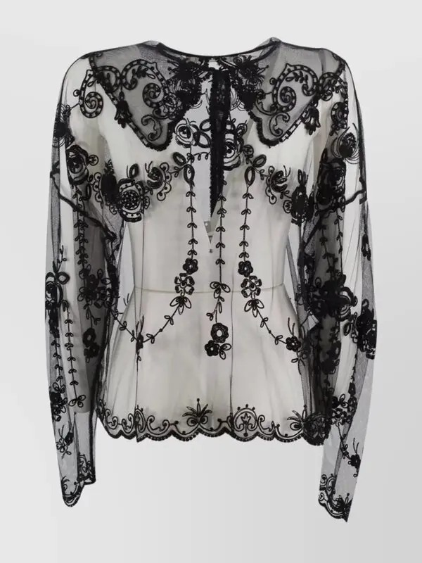 Philosophy Di Lorenzo Serafini Sheer Floral Embroidered Long Sleeve Top