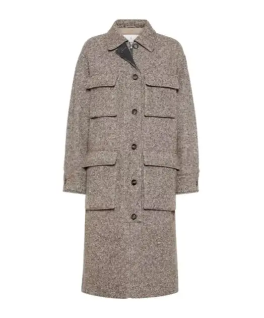 Brunello Cucinelli Mélange Diagonal Monili Embellished Coat - Gray