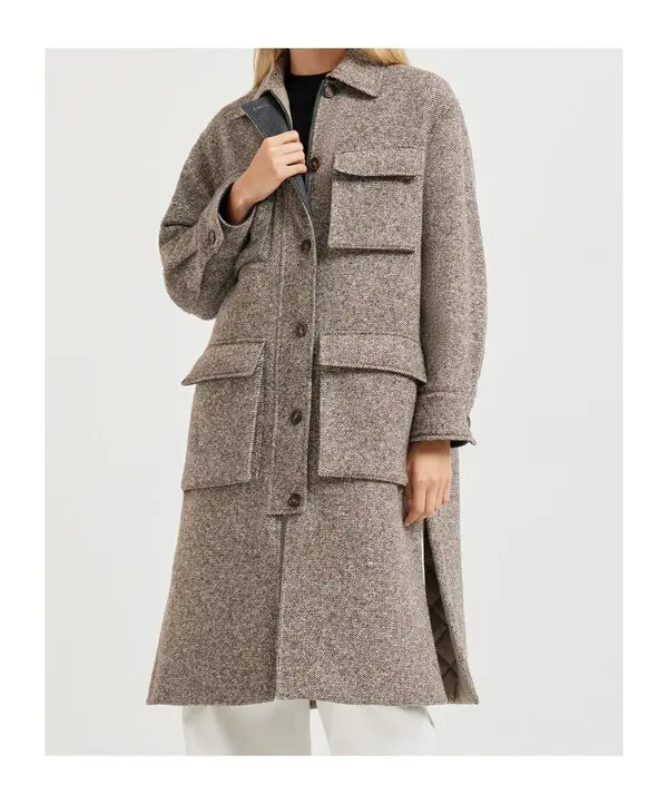 Brunello Cucinelli Mélange Diagonal Monili Embellished Coat