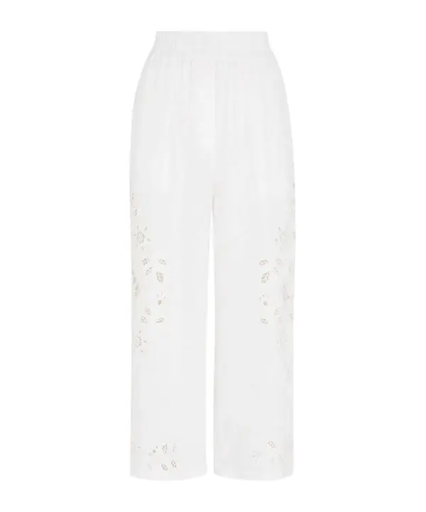 Dolce & Gabbana Dolce Gabbana Embroidered Wide Leg Poplin Pants