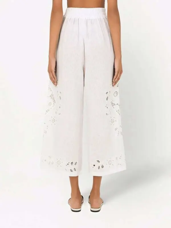 Dolce & Gabbana Dolce Gabbana Embroidered Wide Leg Poplin Pants