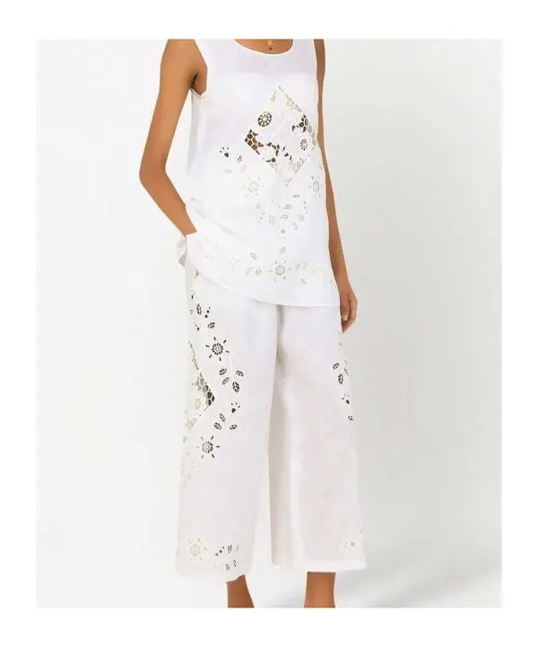 Dolce & Gabbana Dolce Gabbana Embroidered Wide Leg Poplin Pants
