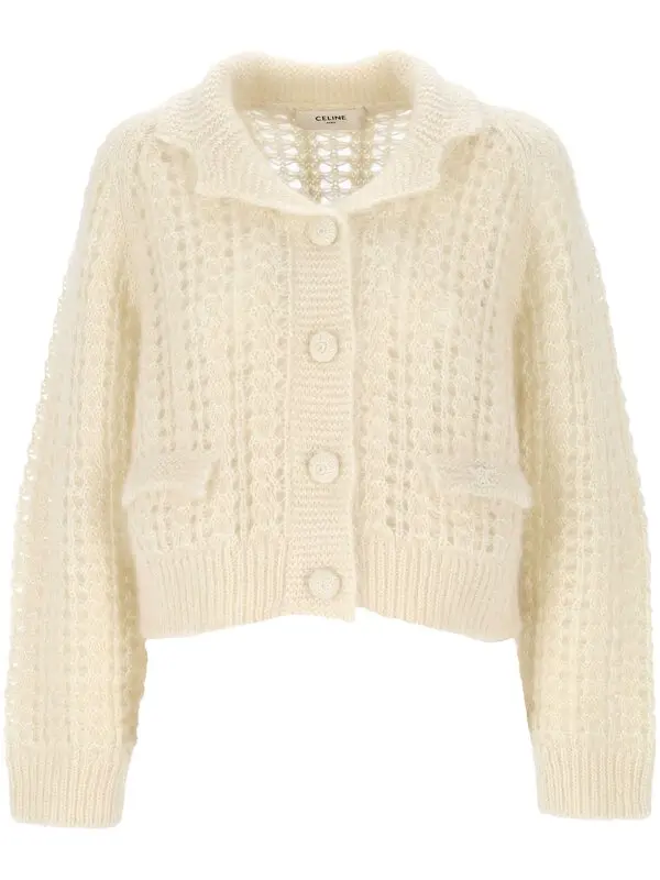 Celine Long Sleeve Knit Sweater With Lapel Collar - No