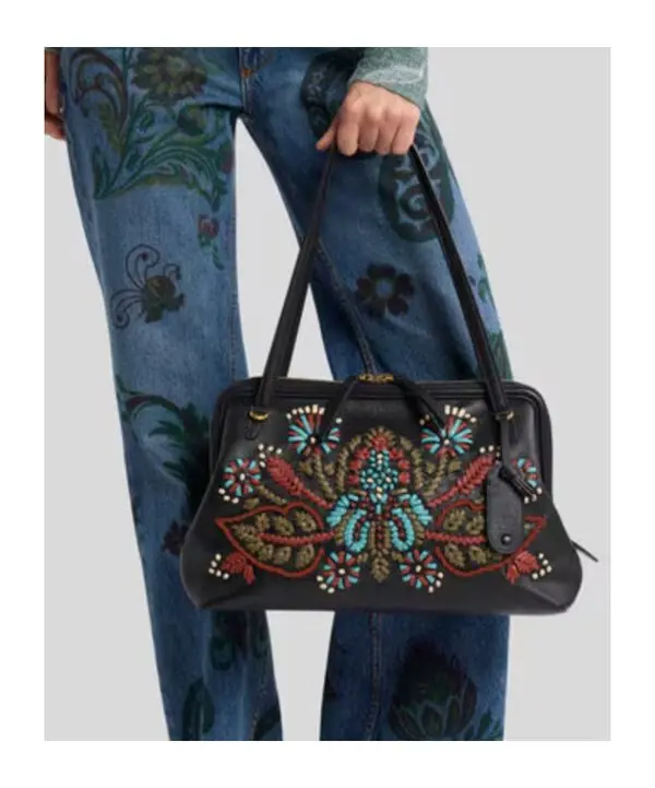 Etro Medium Leather Bag With Embroidery