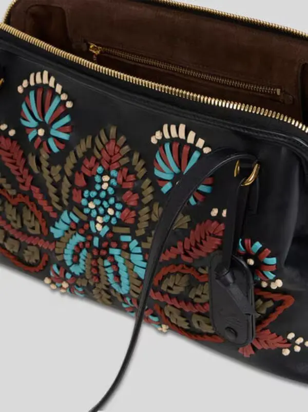 Etro Medium Leather Bag With Embroidery