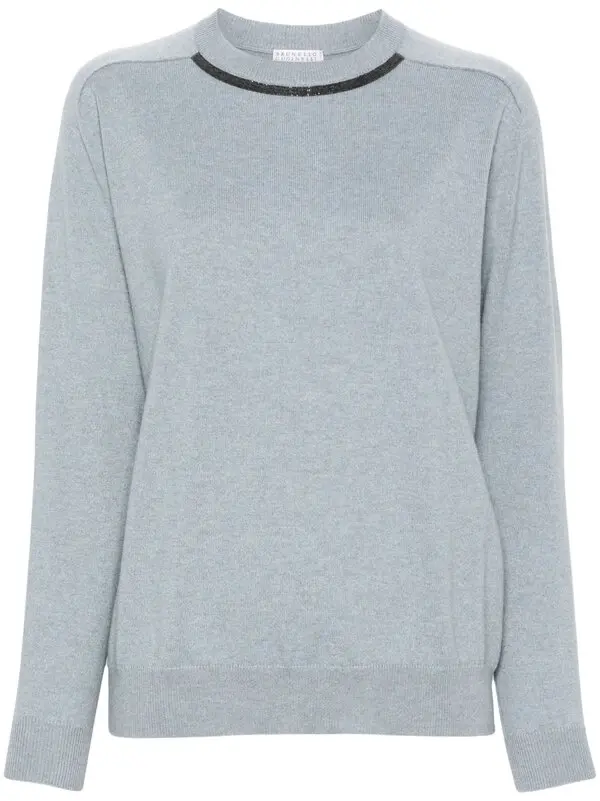 Brunello Cucinelli Monili Detailed Knitted Sweater - Light Blue