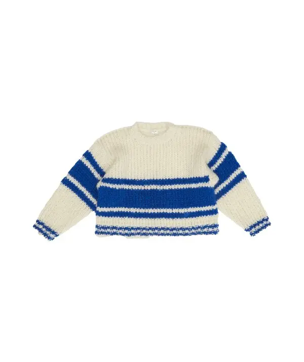 Celine Striped Crew Neck Sweater In Chunky Mohair And Wool - Nude