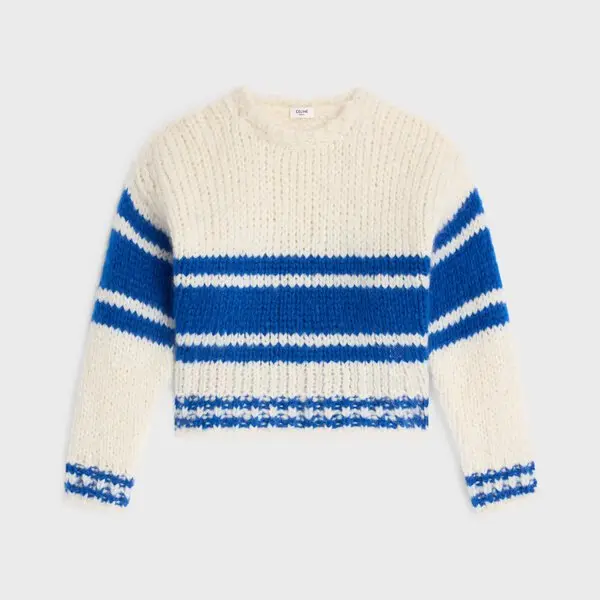 Celine Striped Chunky Mohair And Wool Crew Neck Sweater - White