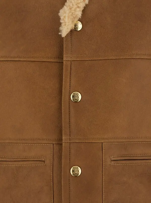 Celine Oversized Sleeveless Jacket In Curly Lambskin